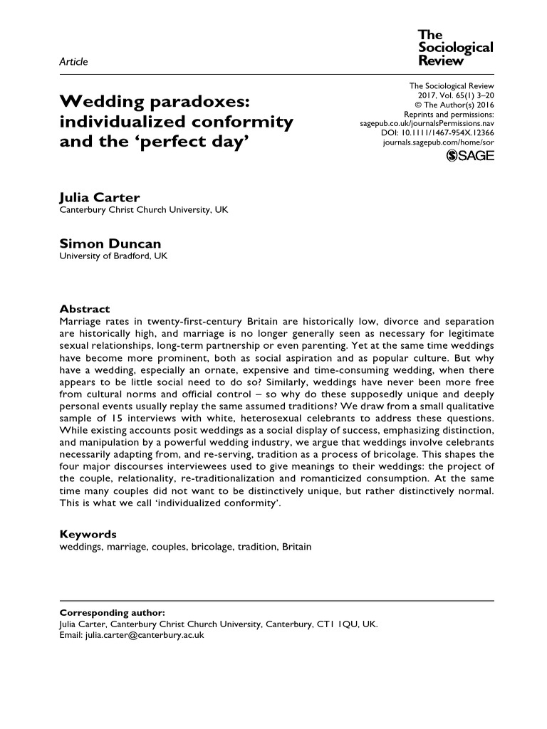 Wedding Paradoxes Individualized Conformity and The Perfect Day | PDF ...