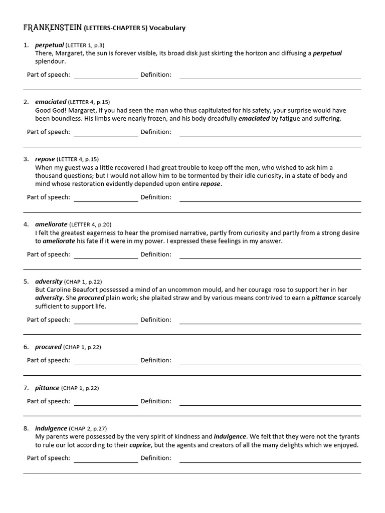 Frankenstein 1-5 - Vocabulary | PDF