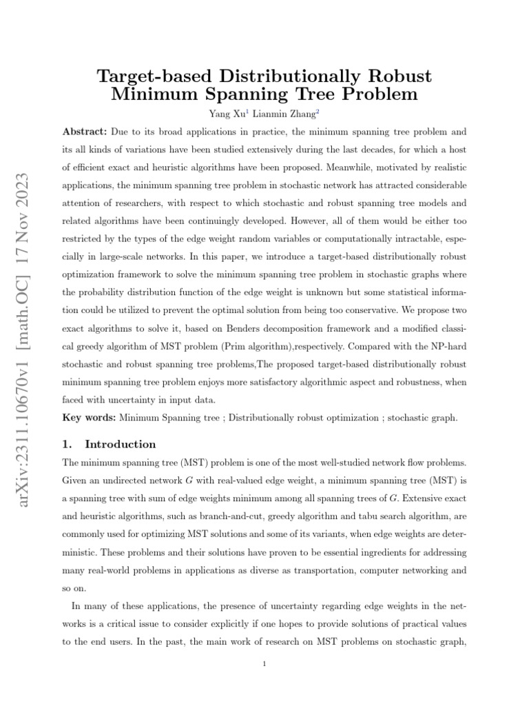 Target-Based Distributionally Robust Minimum Spanning Tree Problem | PDF | Mathematical ...