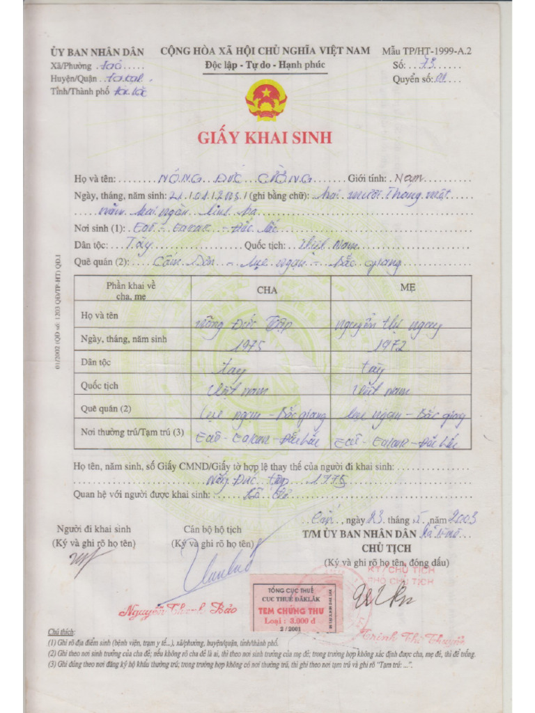 Giay Khai Sinh | PDF