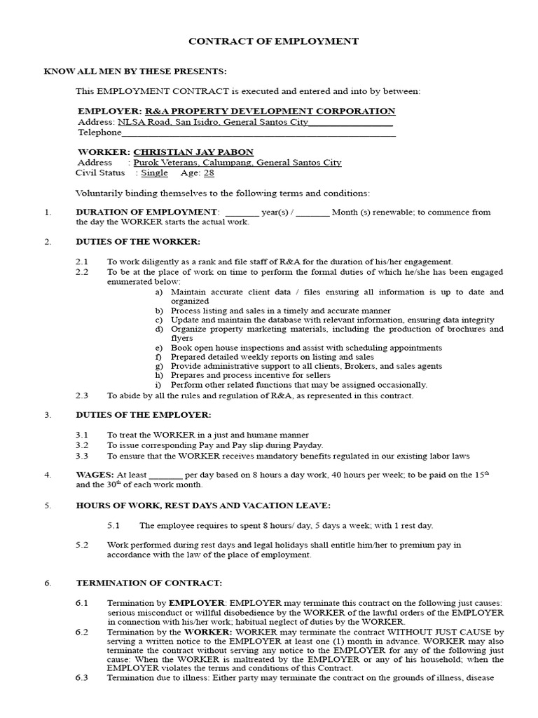 Contract of Employment | PDF | Employment | Sales