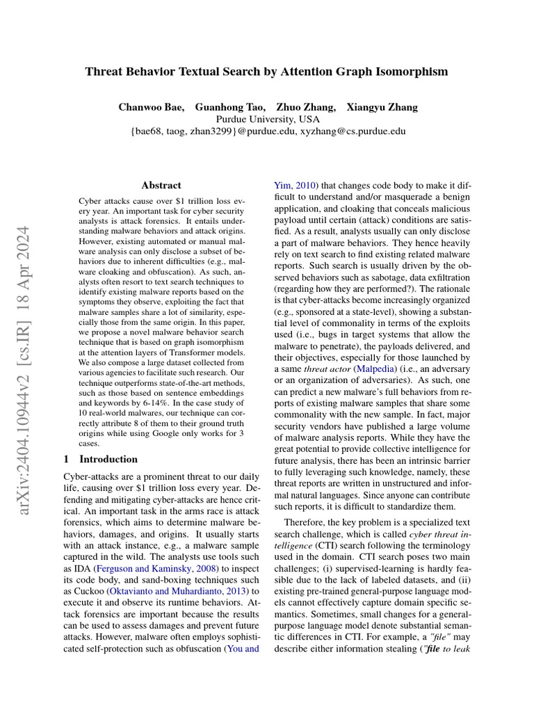 Threat Behavior Textual Search by Attention Graph Isomorphism | Download Free PDF | Malware ...