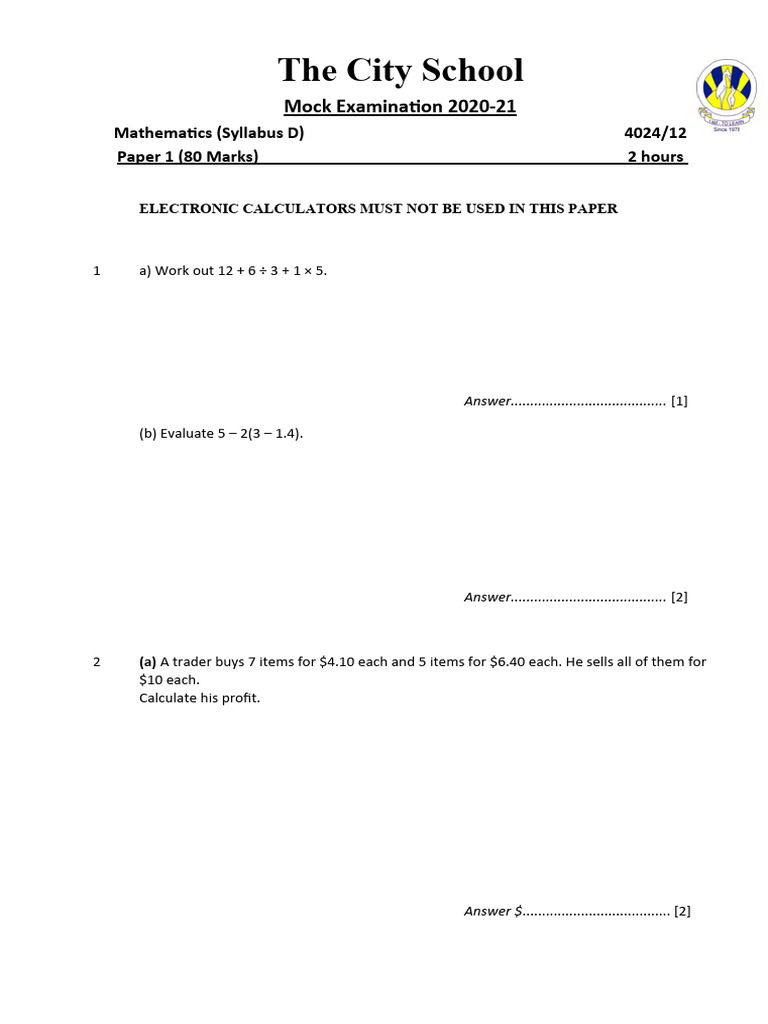 Mathematics Mock Exam 4024/12 | PDF | Triangle | Elementary Geometry