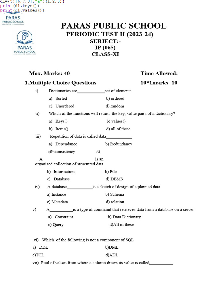 Ip pt2 Que Paper | PDF | Databases | Relational Database