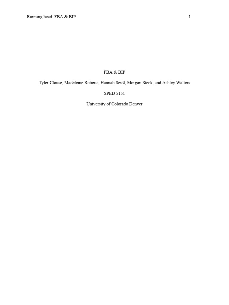 Fba Bip Submission Document | PDF | Emotional Self Regulation | Teachers