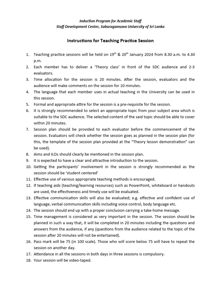 Instructions For Teaching Practice Session | PDF | Education Theory | Behavior Modification