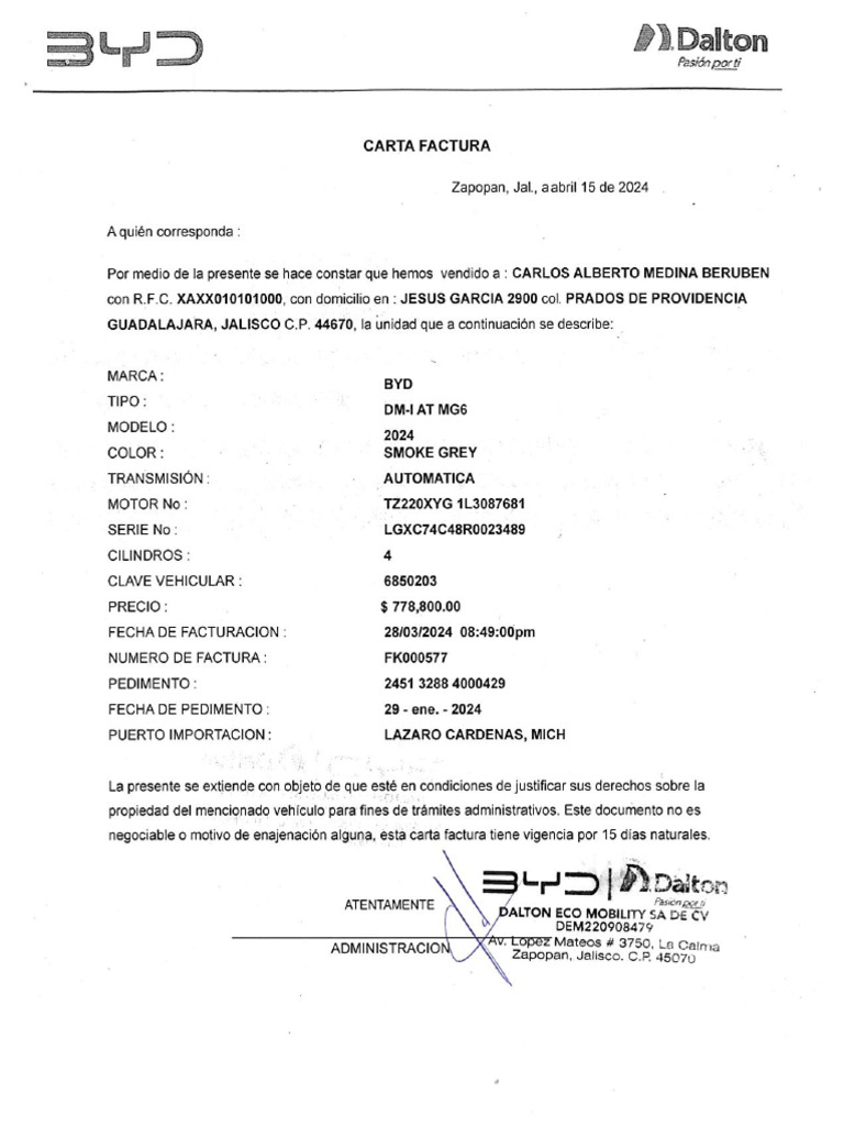 Carta Factura y Copia de Factura | PDF