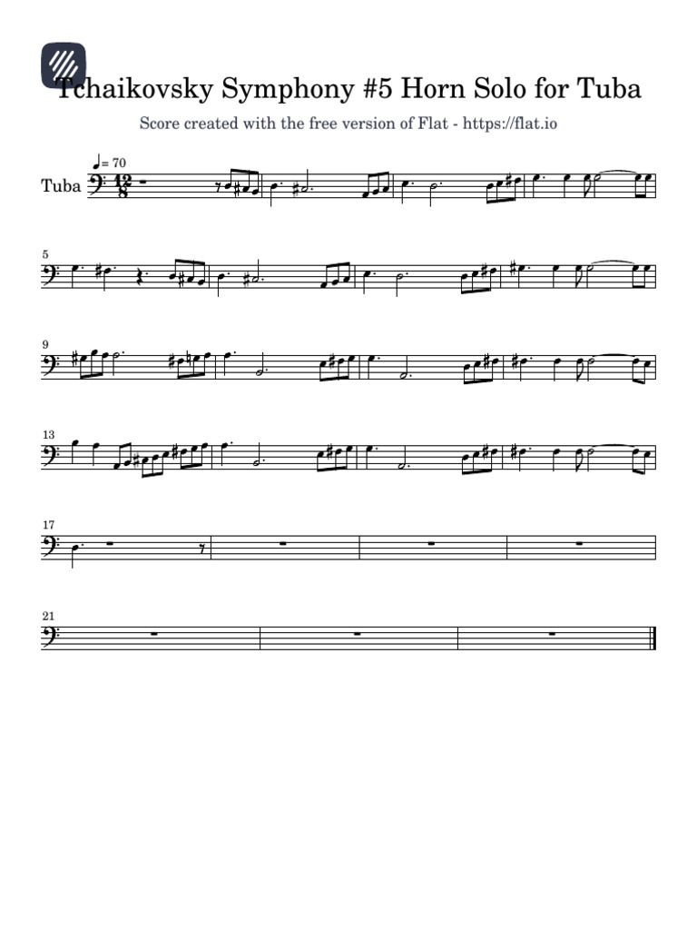 Tchaikovsky Symphony #5 Horn Solo For Tuba | PDF