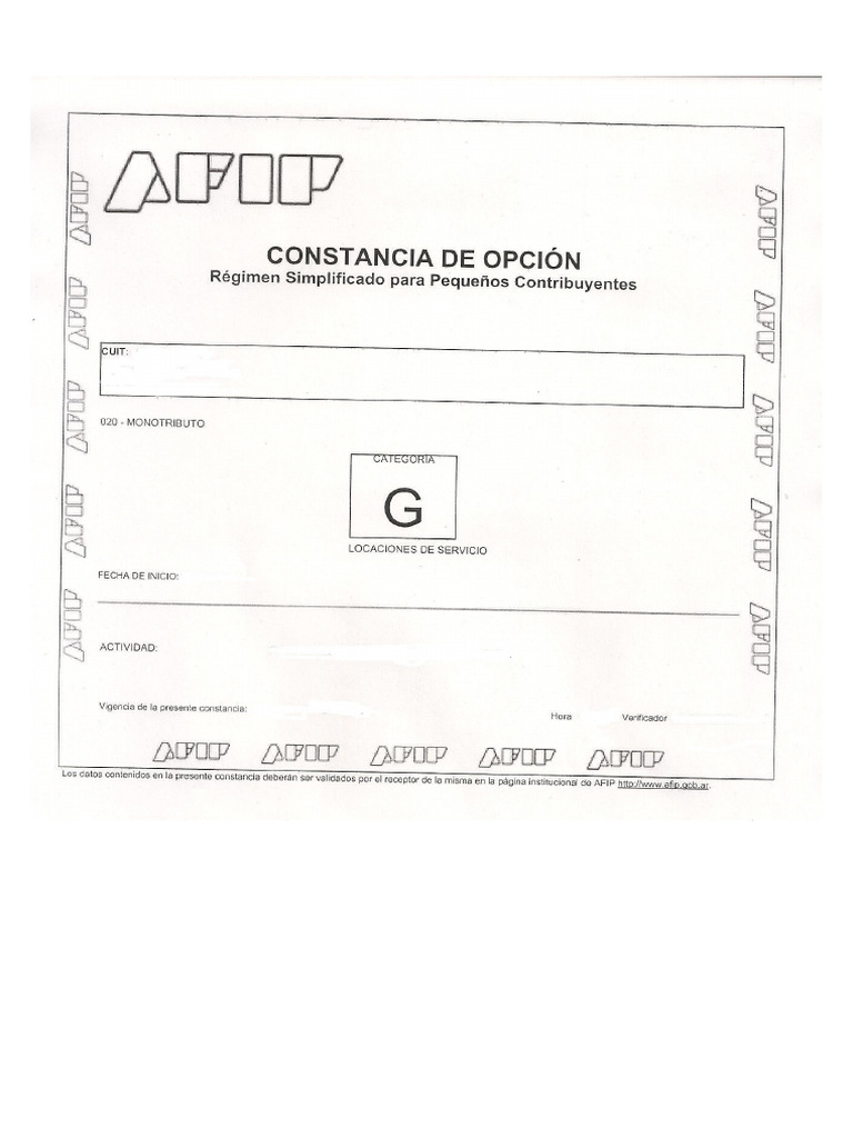 Constancia de Opción AFIP | PDF