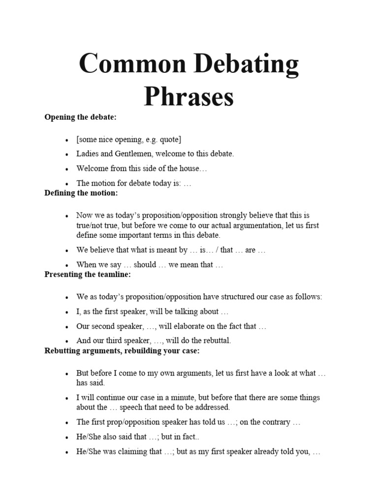 Common Debating Phrases | PDF | Argument