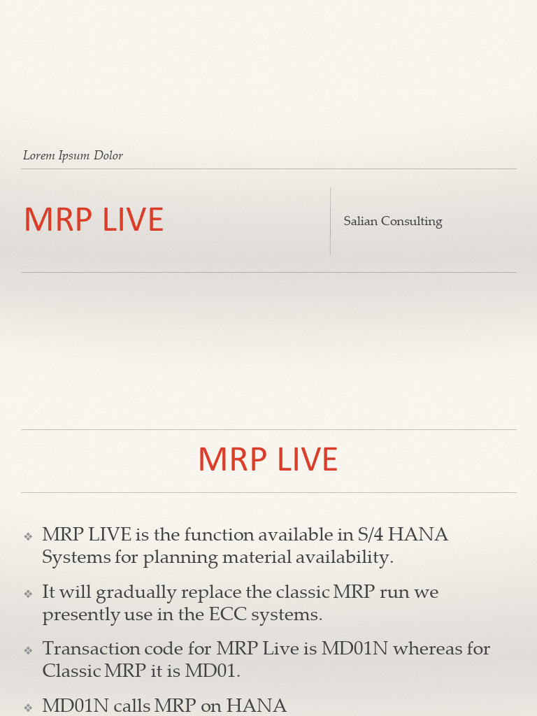 Sap Insights - Mrp Live vs Classic Mrp new | PDF | Computing | Computer ...