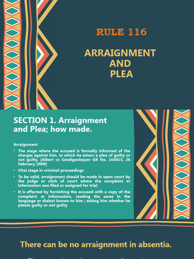 Rule 116 | PDF | Plea | Arraignment
