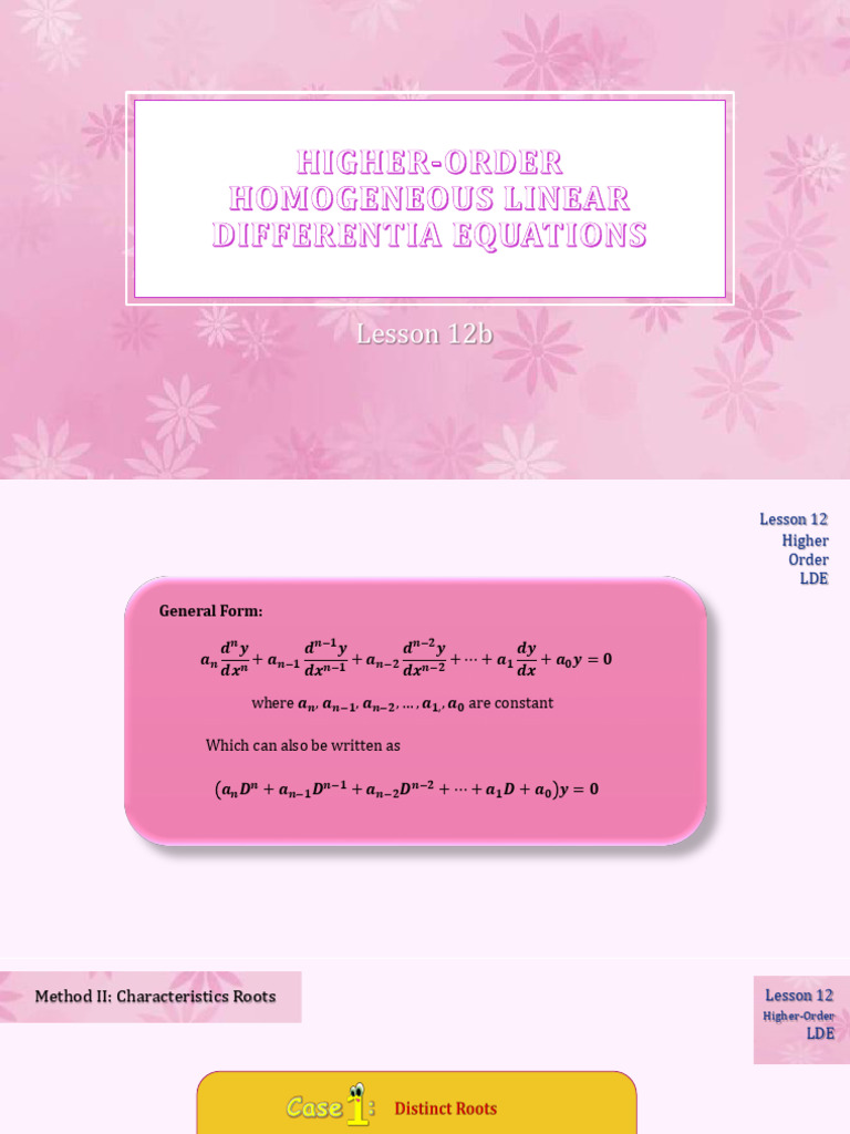 Lesson 12b Higher Order Homogeneous LDE | PDF | Quadratic Equation | Applied Mathematics