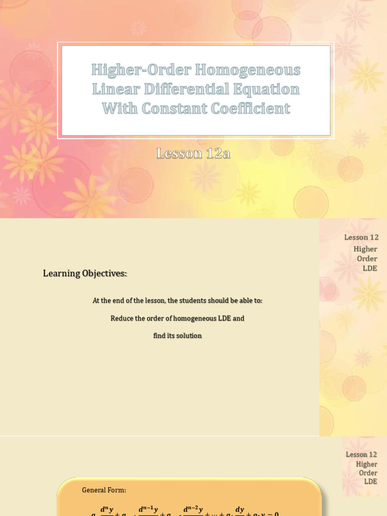 Lesson 12a Homogeneous LDE | PDF | Applied Mathematics | Equations