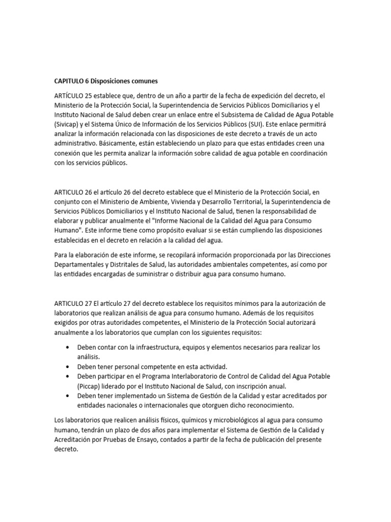CAPITULO 6 Disposiciones Comunes | PDF | Agua | Laboratorios