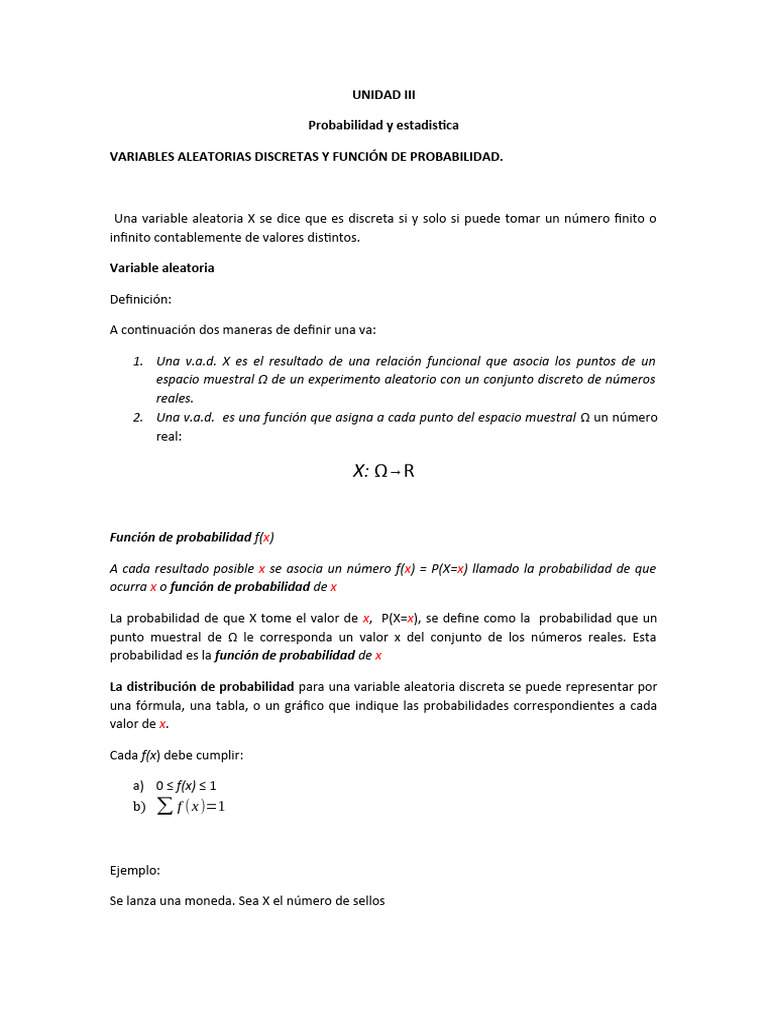 Variable Aleatoria y Funcion de P | PDF | Teoría de probabilidad | Variable aleatoria