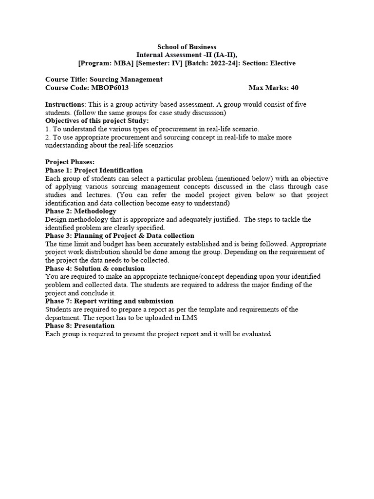 MBA Project: Sourcing Management Guide | PDF | Procurement | Risk