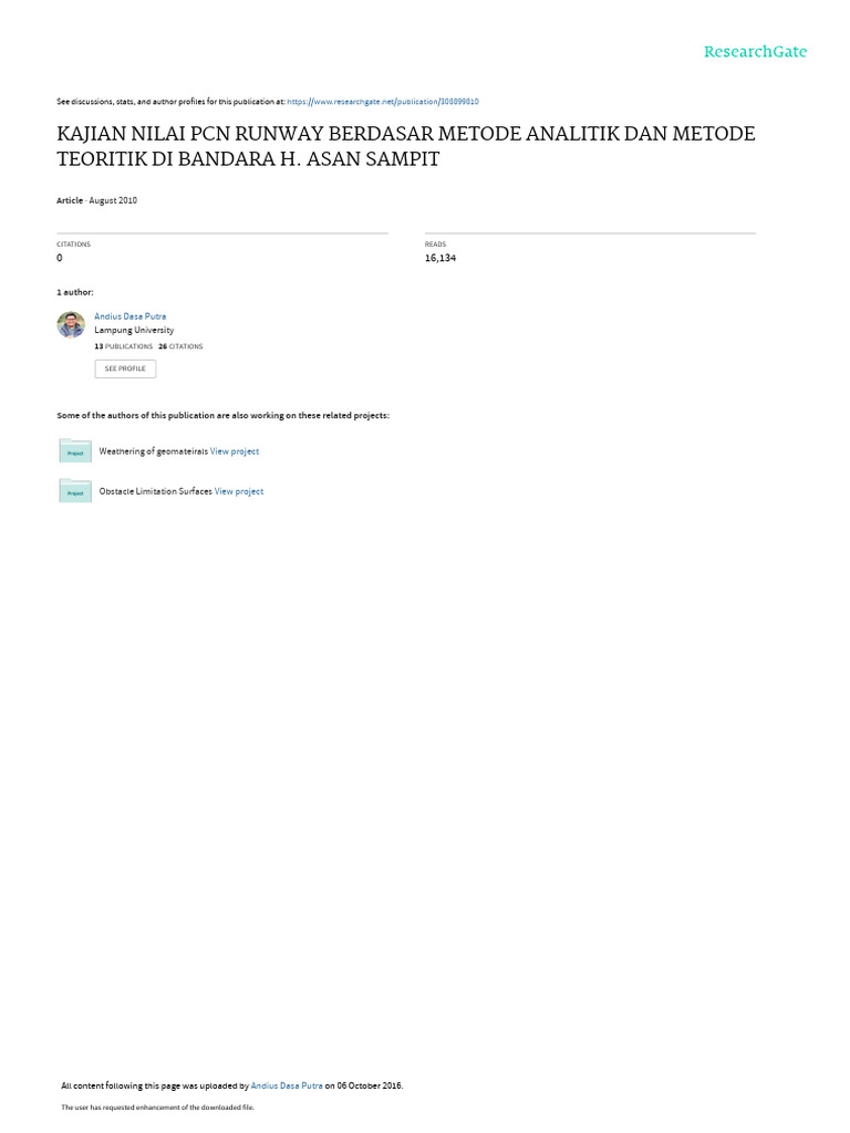 Kajian Nilai PCN Runway Berdasar Metode | PDF