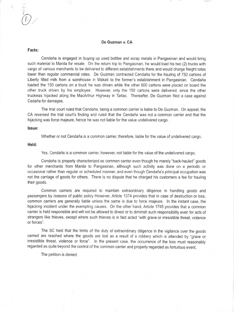 Case No. 1-20 | Download Free PDF | Negligence | Bill Of Lading