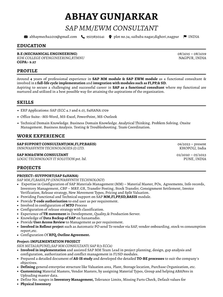 Abhay MM Ewm CV | PDF | Supply Chain Management | Warehouse