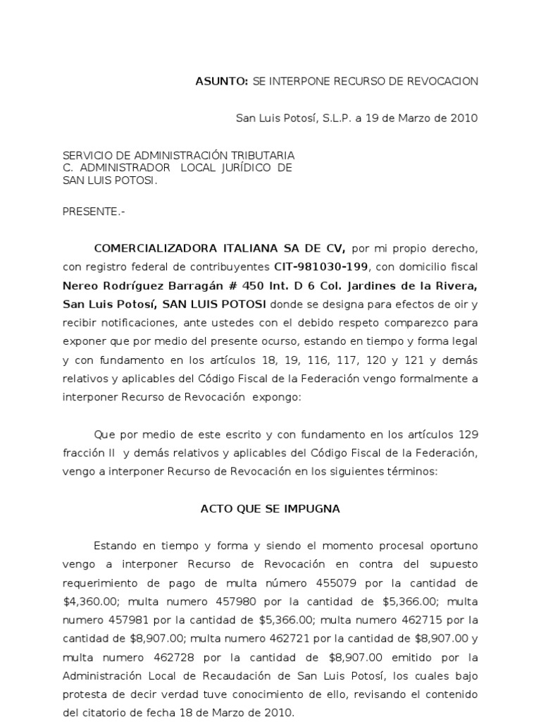 Recurso de Revocacion | Federación | Ley Pública