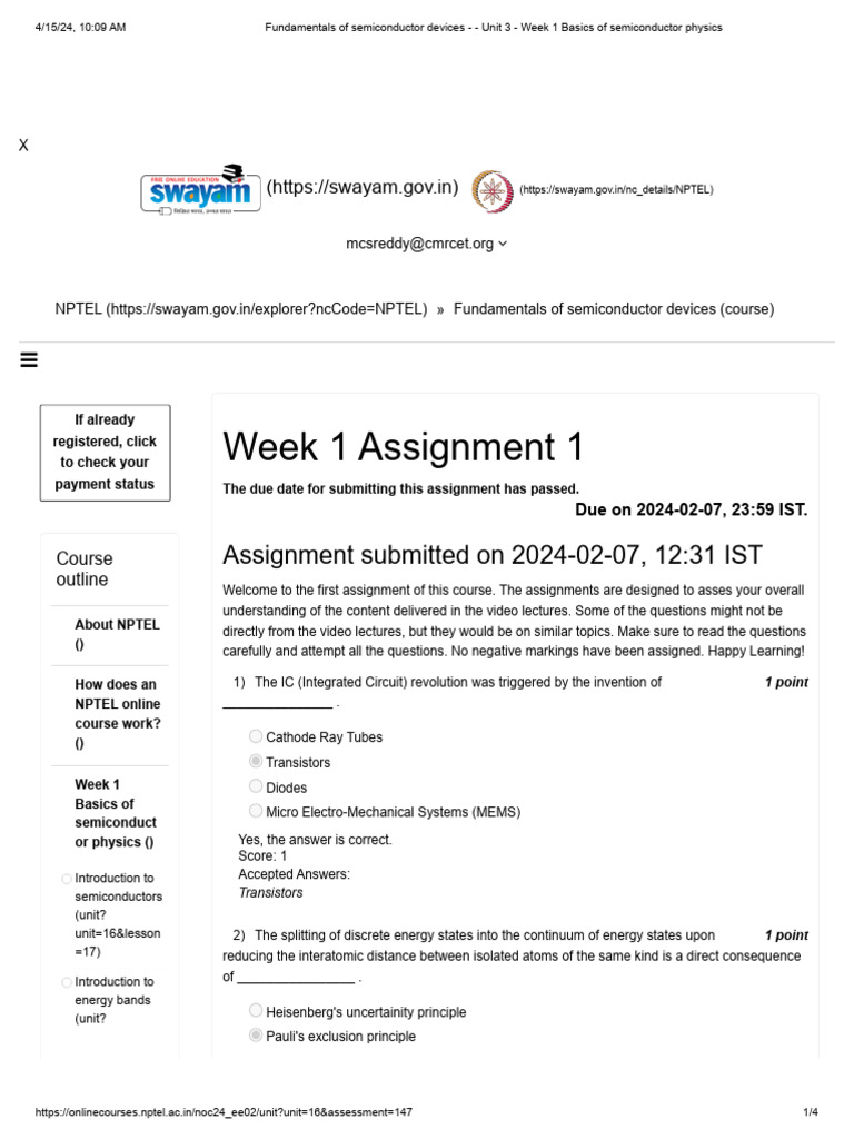 FSD - Week 1 Basics of Semiconductor Physics | PDF | Band Gap | Semiconductors