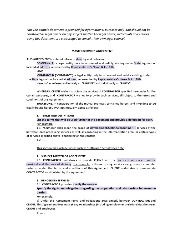 Msa Template | Download Free PDF | Employment | Intellectual Property