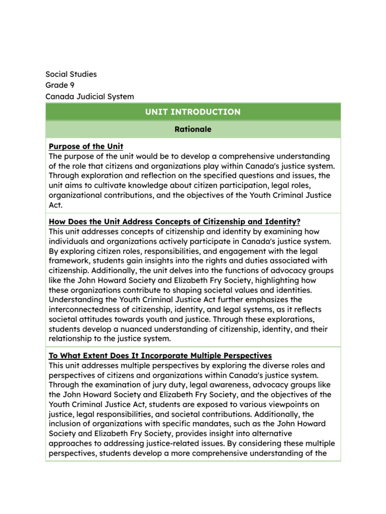 Social Studies 9 Unit Plan 1 | PDF | Critical Thinking | Decision Making