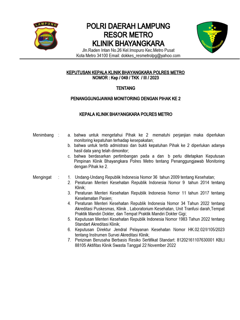 SK Penanggungjawab Monitoring Pihak Ke 3 | PDF