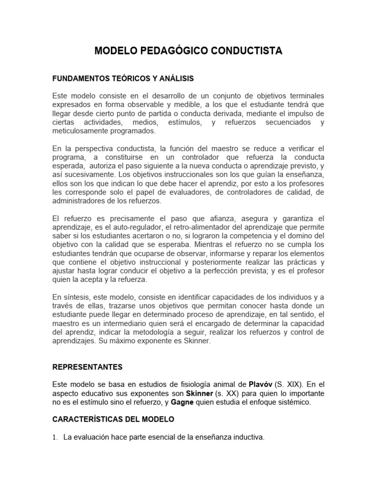 MODELO PEDAGÓGICO CONDUCTISTA | PDF | Aprendizaje | Ciencias del ...