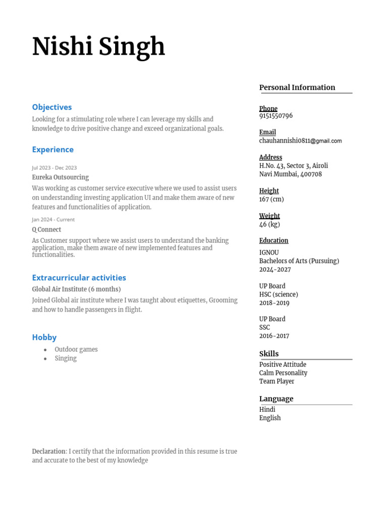 Nishi Singh: Objectives | PDF