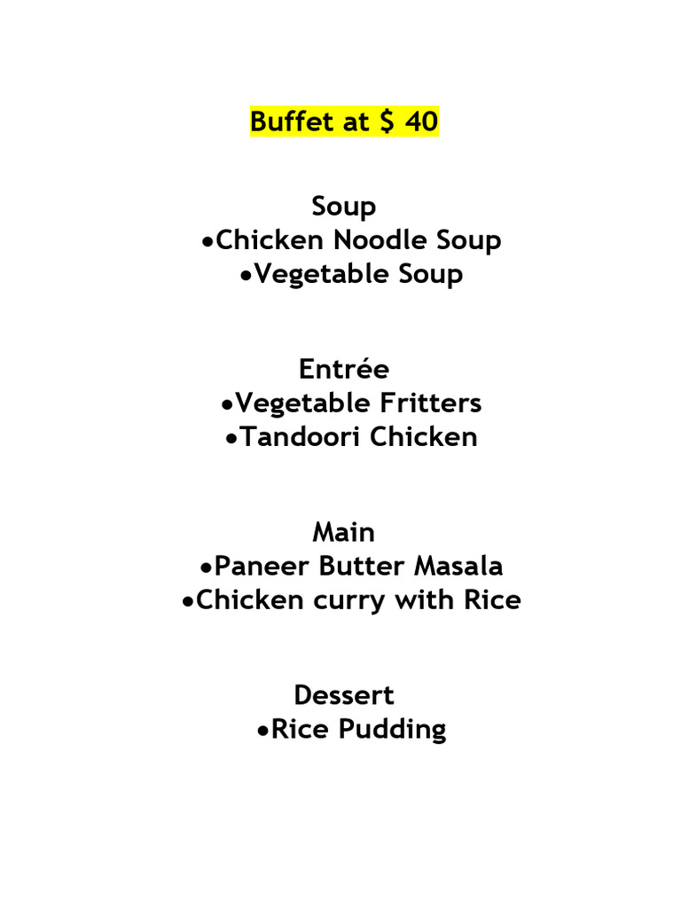 Buffet Menu | PDF | Curry | Asian Cuisine