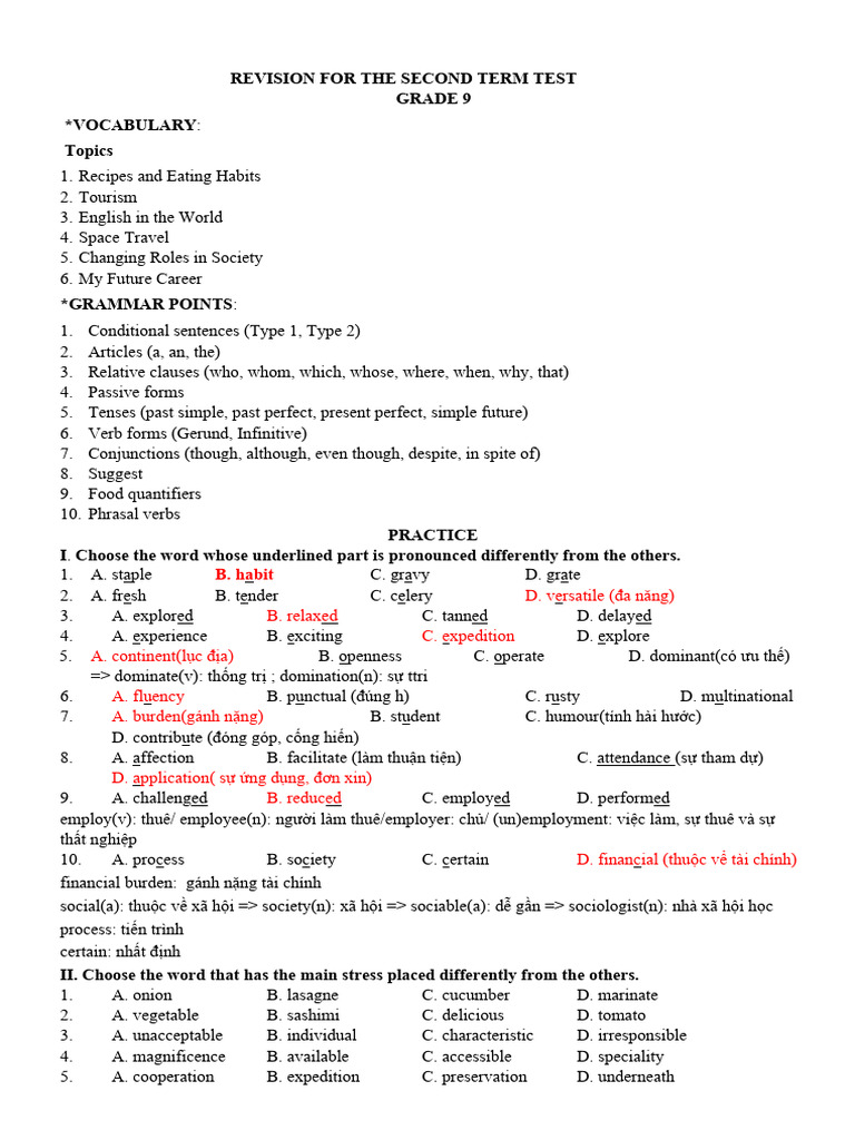 De Cuong On Tap Anh 9 HK2 Nam 22 23 | PDF | Staple Foods | Foods
