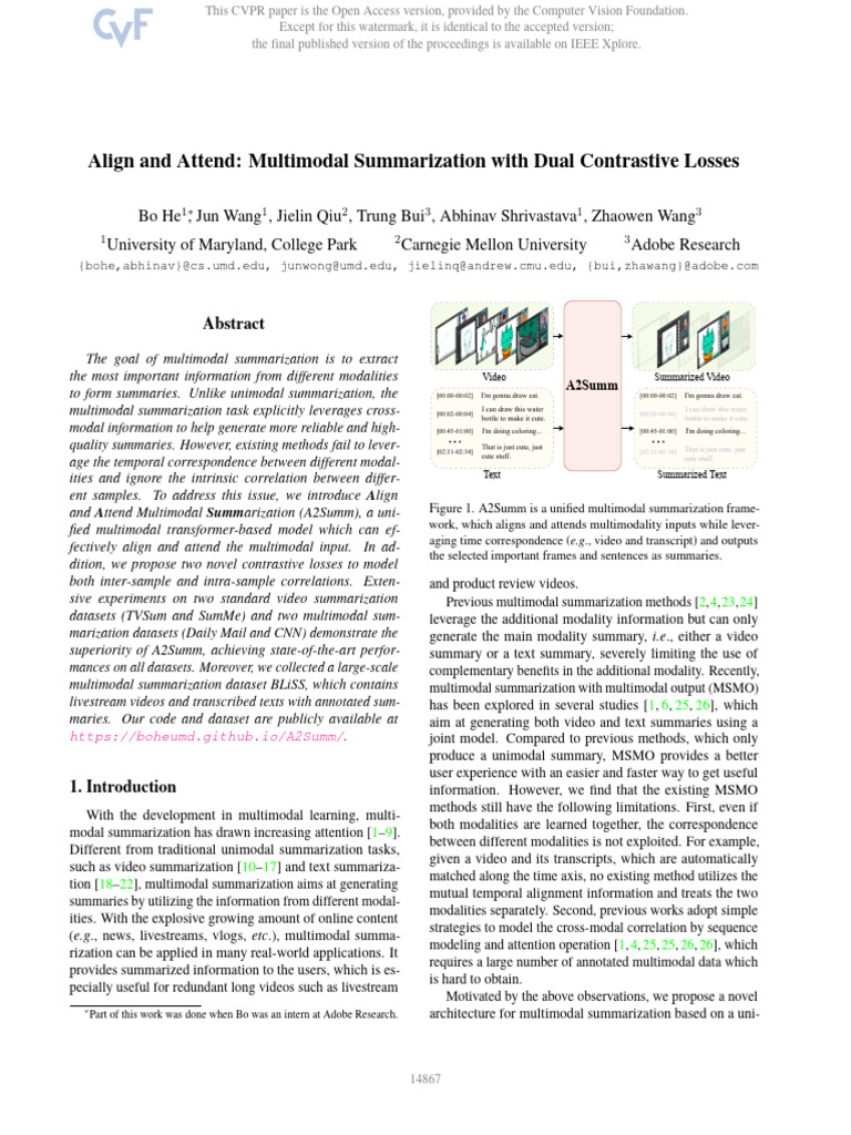 Multimodal Summarization With Dual Contrastive Losses Pdf Artificial Intelligence 