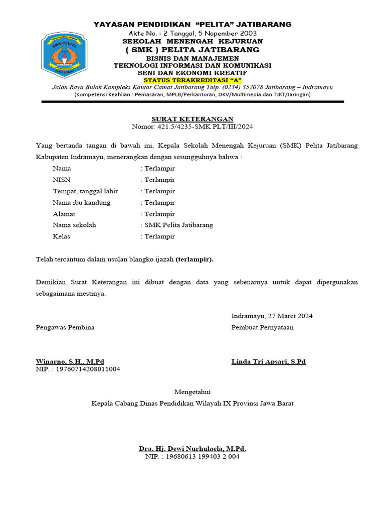 Surat Keterangan dan Pernyataan Dapodik | PDF
