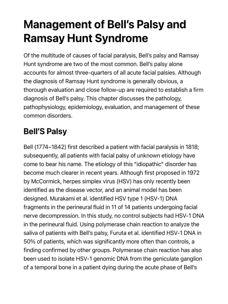 Management of Bell's Palsy and Ramsay Hunt Syndrome - ClinicalKey | PDF | Medicine | Nervous System