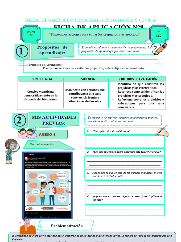 2° FICHA DE APLICACIÓN-SESIÓN8-SEM.4-EXP.1_DPCC (1) | PDF | Estereotipos | Aprendizaje