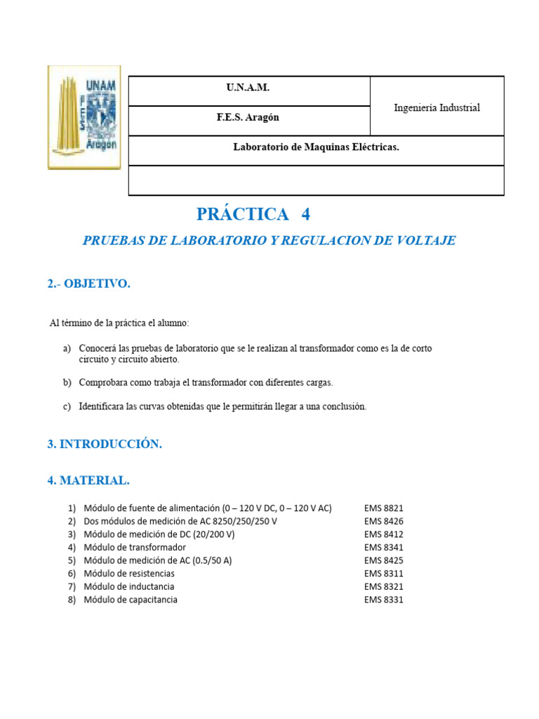 Practica 4 Maquinas Electricas 2024-1 | PDF | Transformador | Red eléctrica