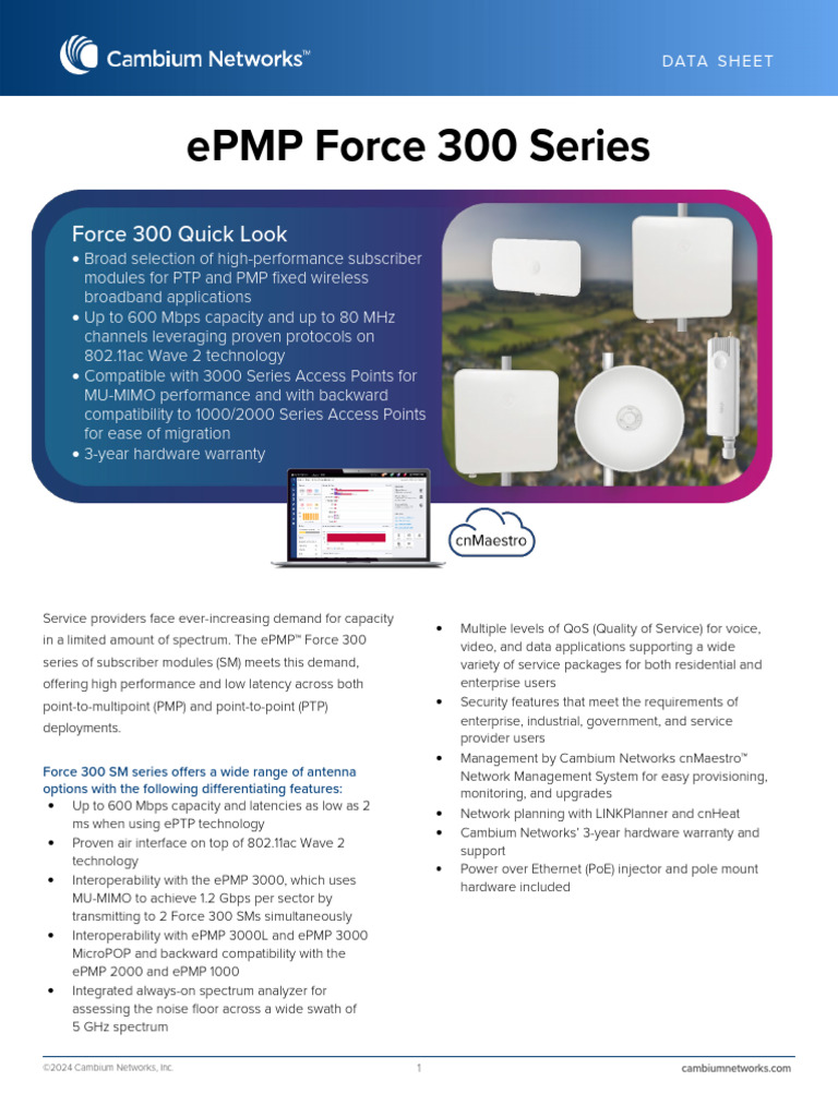 Cambium Networks Data Sheet ePMP Force 300 Series | Download Free PDF ...