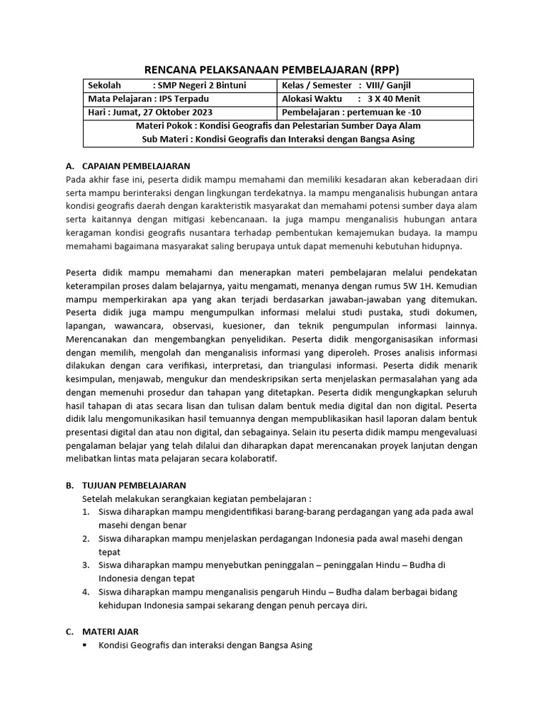 RPP PSE Mapel IPS | PDF