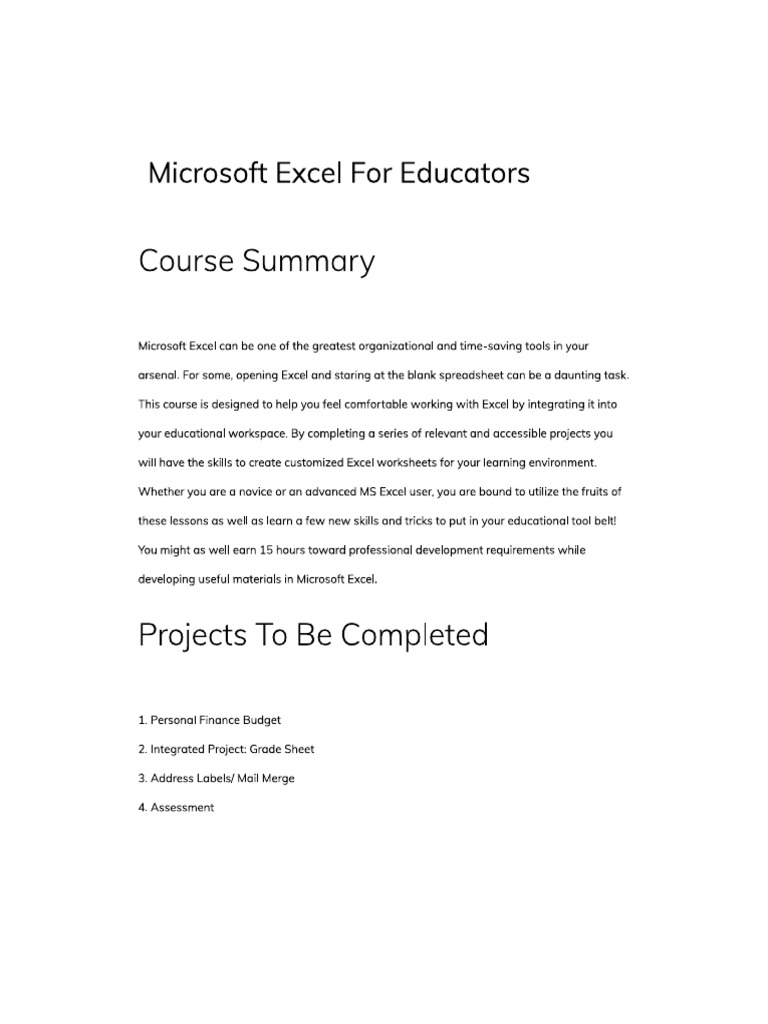 Excel For Educators | PDF