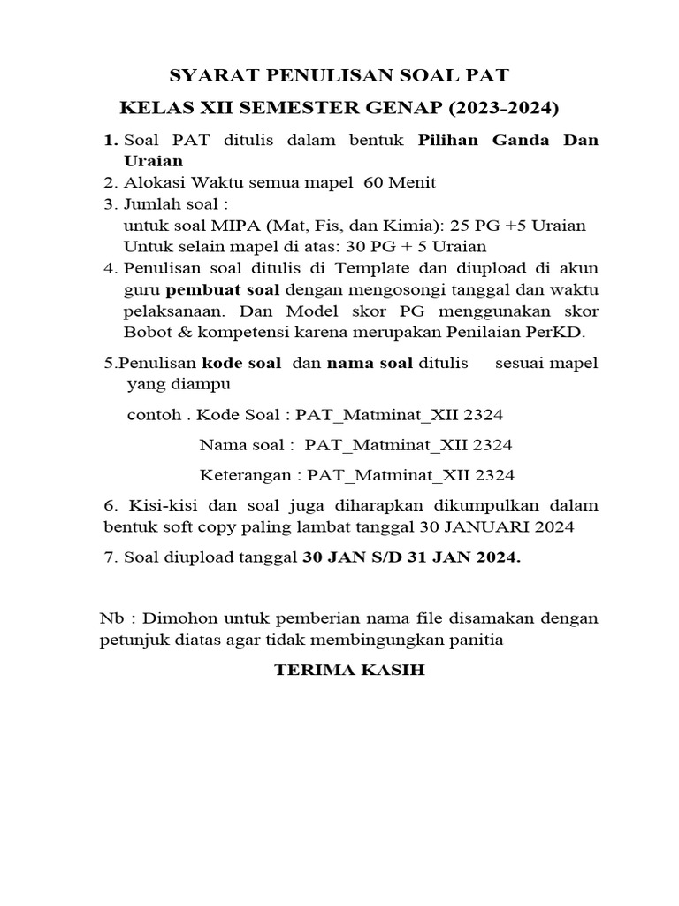 Juknis Penulisan Soal Pat | PDF