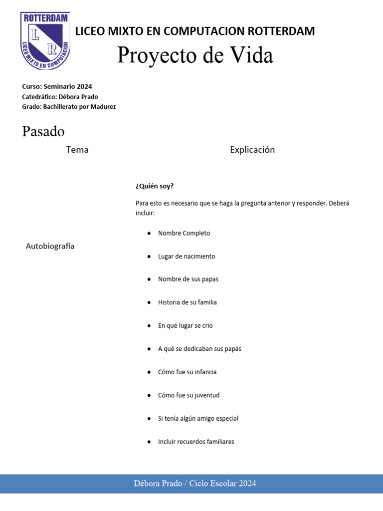 Guía Proyecto de Vida 2024 | PDF | Autosuperación