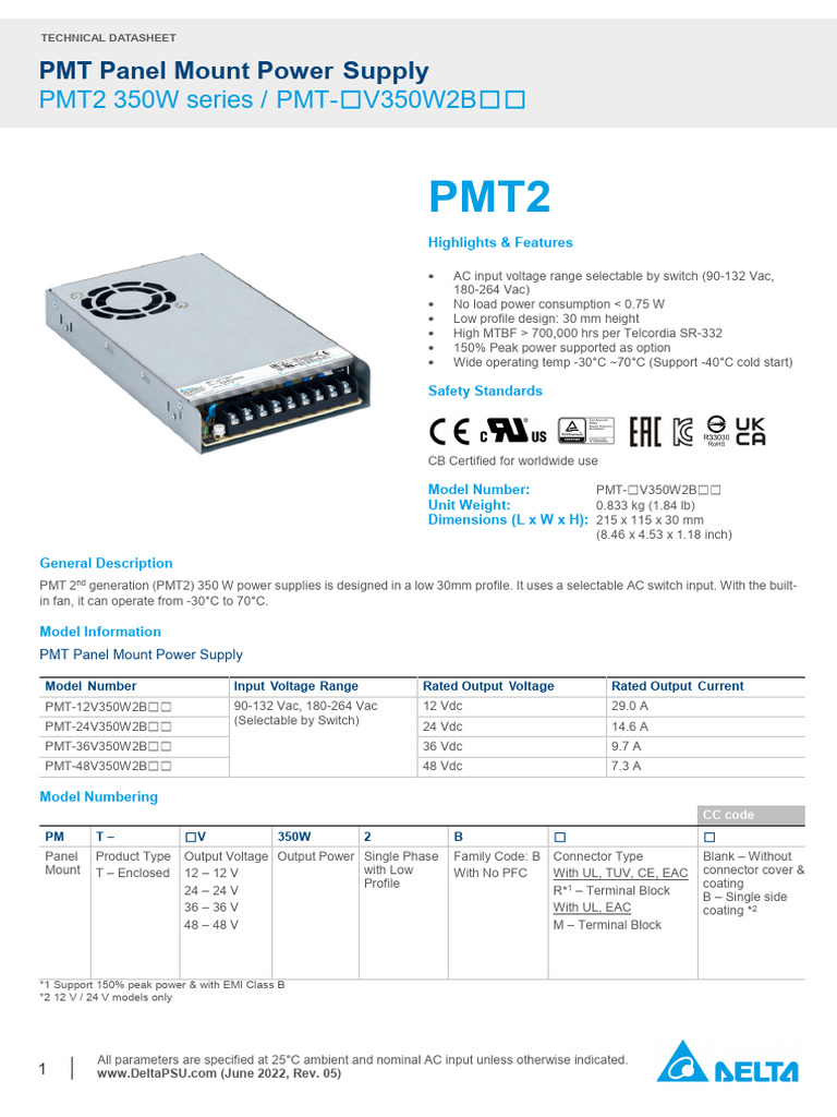 PMT Panel Mount Power Supply Specs | PDF | Power Supply | Rectifier