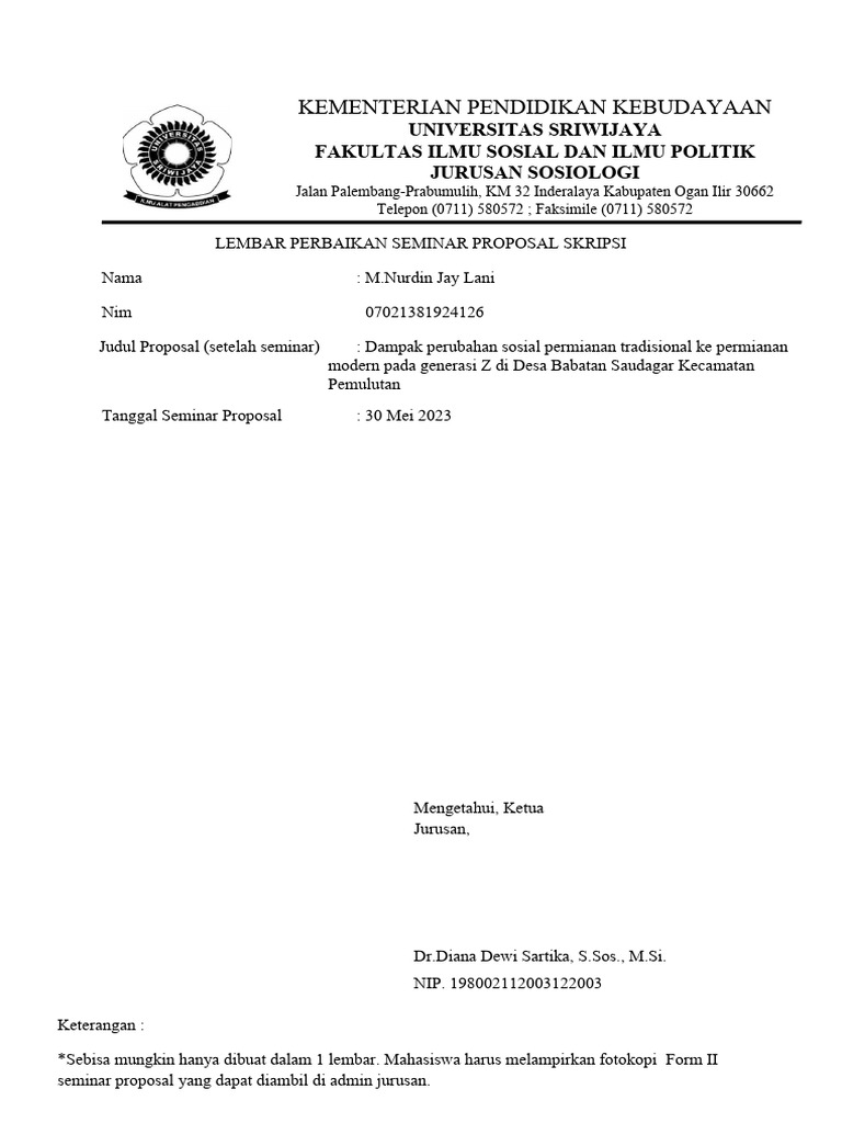 Matrix Revisi Sempro | PDF