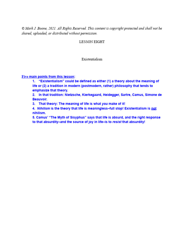 HEAW 2 - Lesson 8 | PDF | Existentialism | Albert Camus