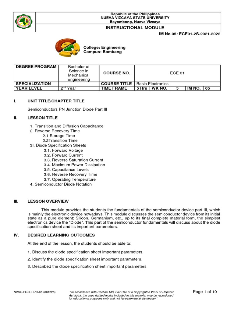 IM05 Basic Electronics | PDF | Diode | P–N Junction