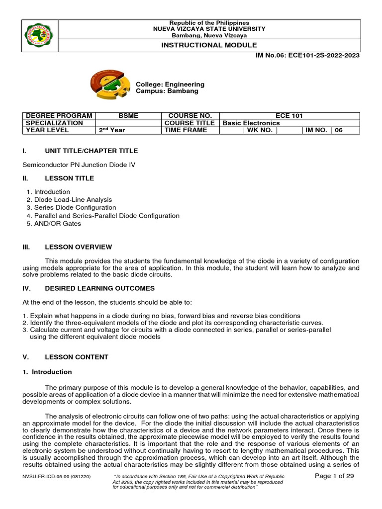 IM06 Basic Electronics 2023 | PDF | Diode | Electrical Network
