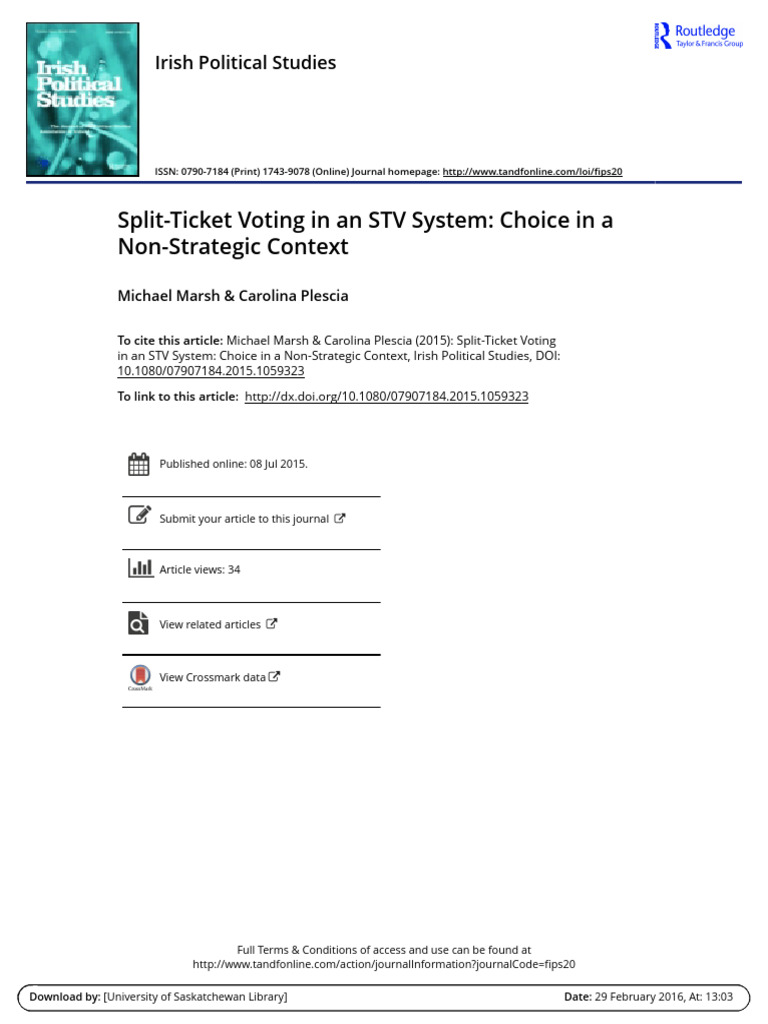 Split-Ticket Voting in An STV System - Choice in A Non-Strategic ...