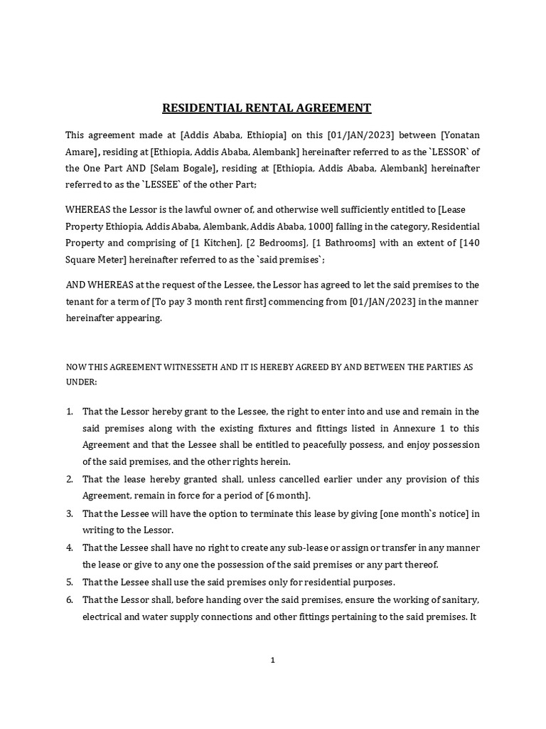 rental Agreement 2 | PDF | Lease | Real Property Law